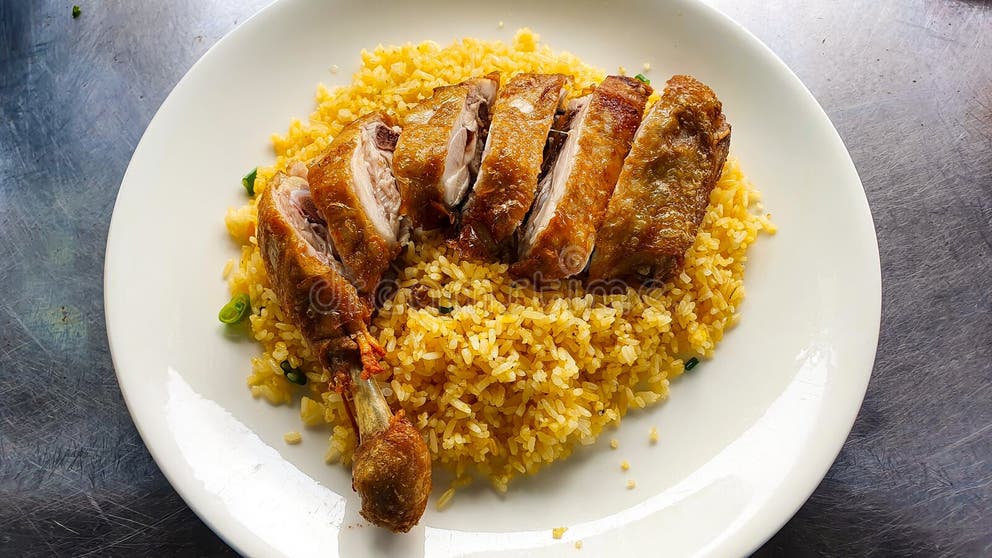 Fried Chicken Thigh with Fried Rice. Stock Photo - Image of cooked ...