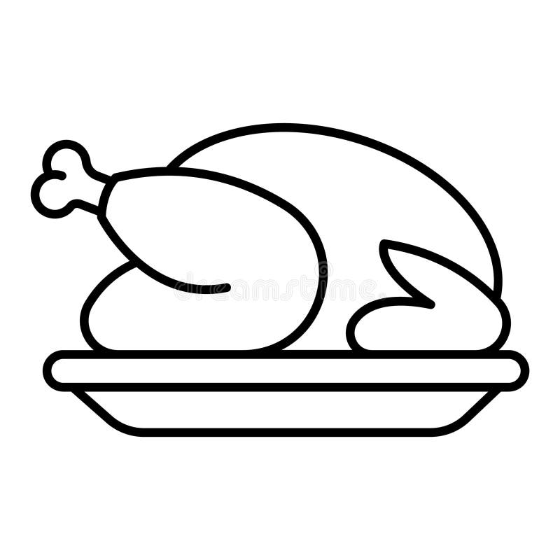 Fried Chicken, Turkey on Platter Thin Line Icon, Easter Holiday Concept ...