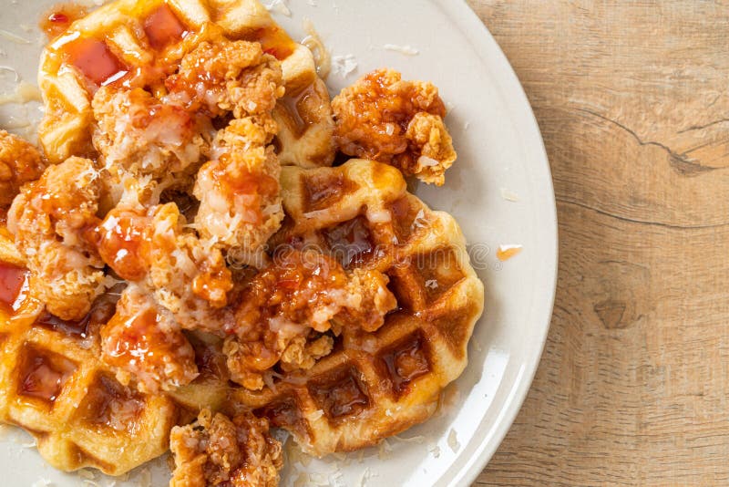 Fried Chicken with Waffle and Cheese Stock Photo - Image of fillet ...
