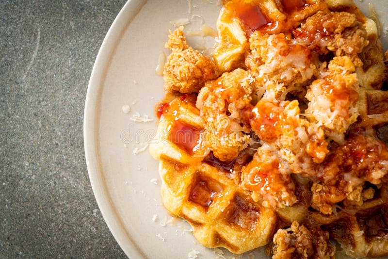 Fried Chicken with Waffle and Cheese Stock Photo - Image of crispy ...