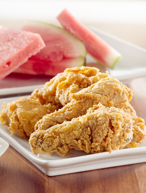 Fried Chicken and Watermelon Stock Photo - Image of country, legs: 19704388