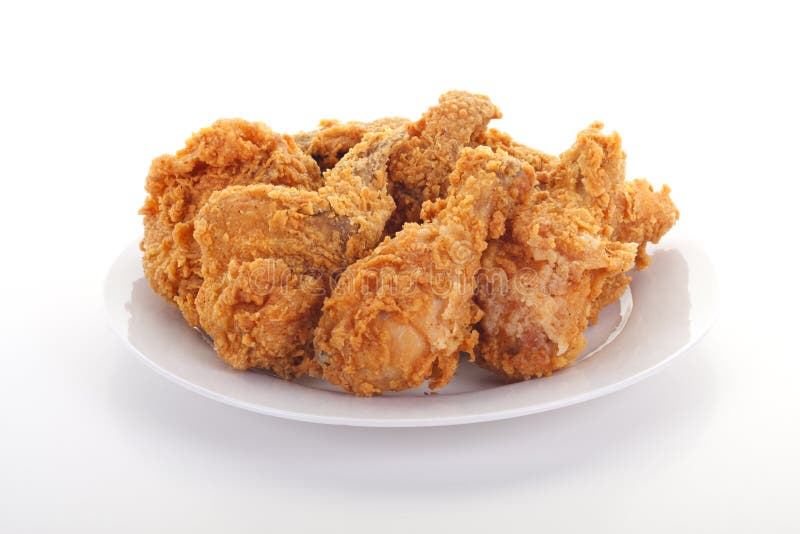 Fried Chicken on White Plate Stock Image - Image of thigh, cooked: 20776991