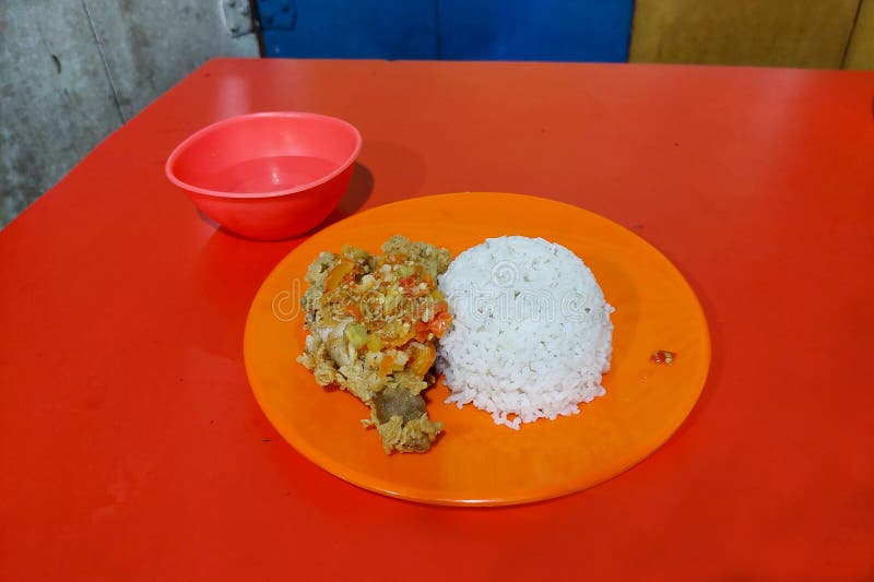 Fried Chicken and White Rice on the Dining Table Ready To Eat Stock ...