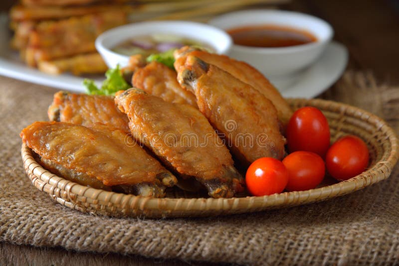 Fried Chicken Wing with Fish Sauce Stock Photo - Image of thai, plate ...