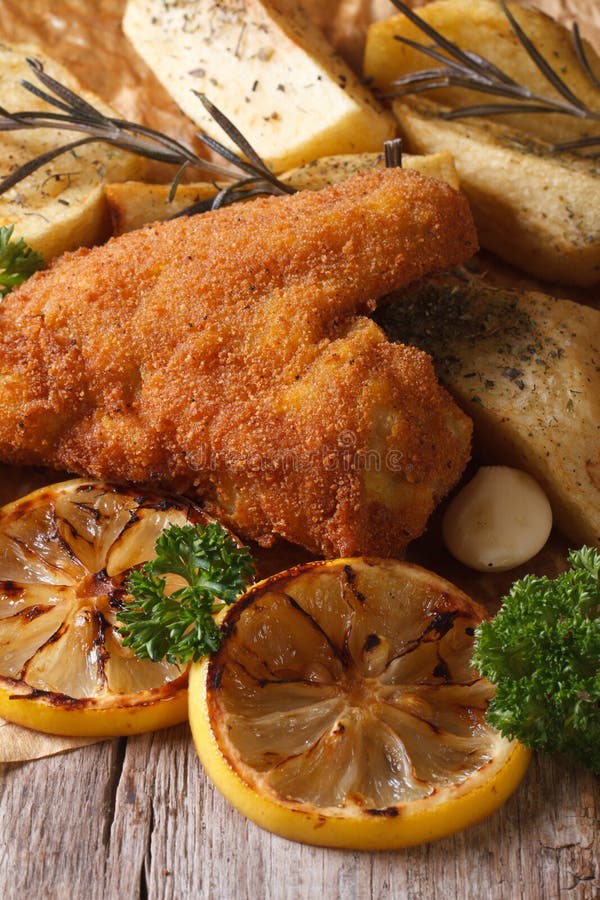 Fried Chicken Wings in Batter with Vegetables Vertical Stock Photo ...