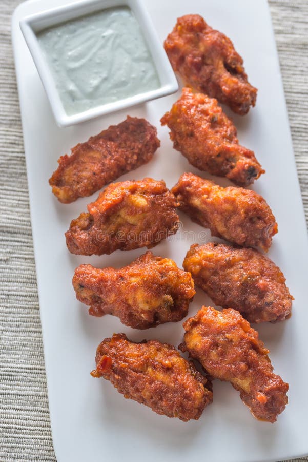 Fried Chicken Wings with Blue Cheese Sauce Stock Image - Image of ...