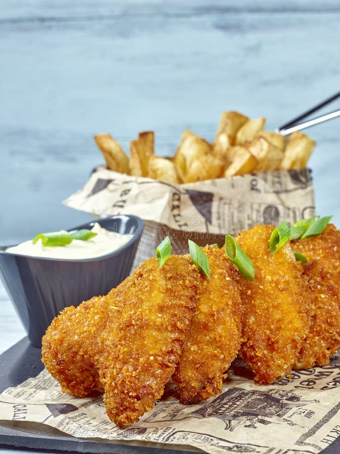 Fried Chicken Wings with Chips Closeup Vertical Stock Photo - Image of ...