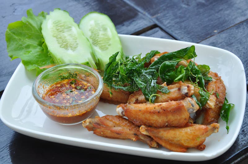 Fried Chicken Wings with Fish Sauce Stock Photo - Image of gourmet ...