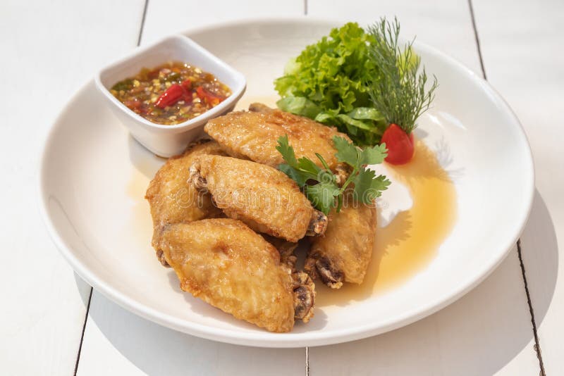 Fried Chicken Wings with Fish Sauce Stock Photo - Image of fish, people ...