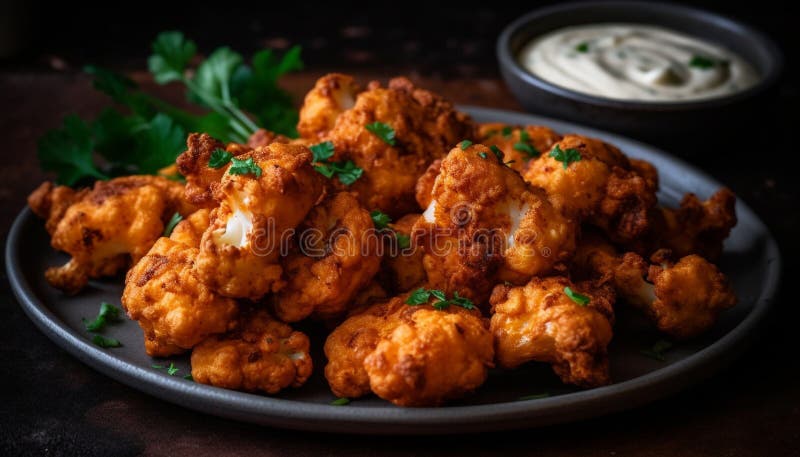 Fried Chicken Wings on Plate with Sauce Generated by AI Stock Image ...