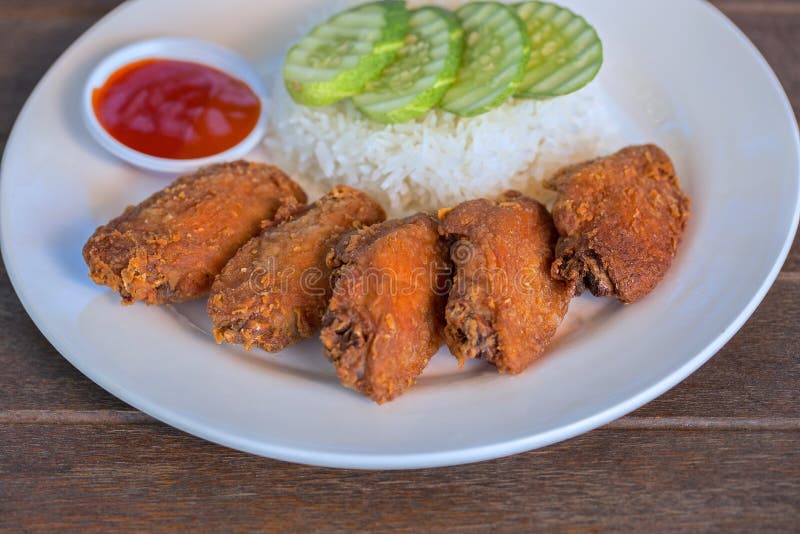 Fried Chicken Wings with Rice Stock Photo - Image of grilled, wings ...