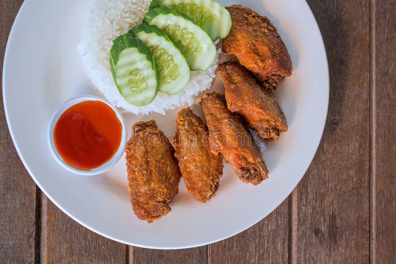 Fried Chicken Wings with Rice Stock Photo - Image of lunch, tasty: 88704412