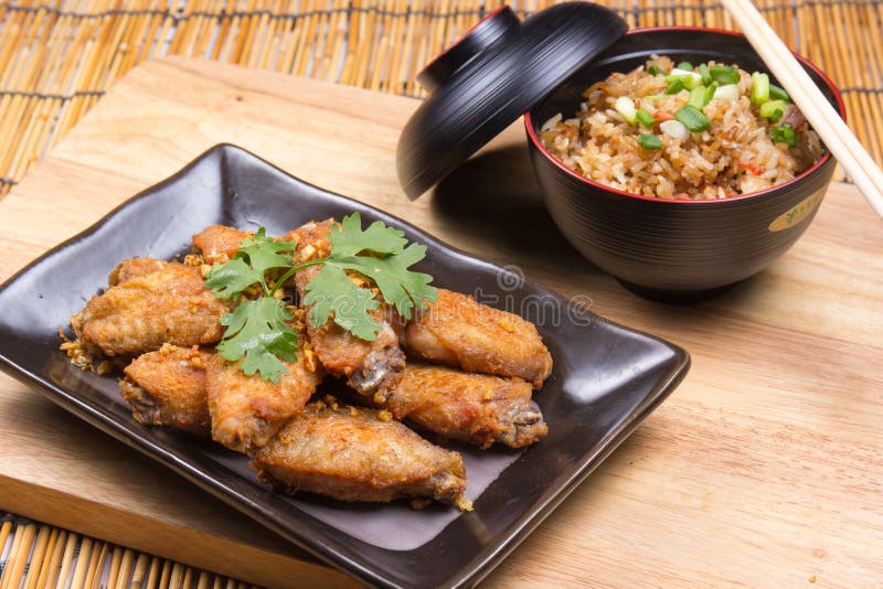 Fried Chicken Wings Served with Fry Rice Stock Photo - Image of fresh ...