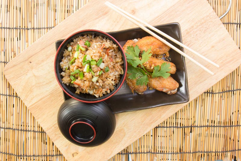 Fried Chicken Wings Served with Fry Rice Stock Photo - Image of fresh ...