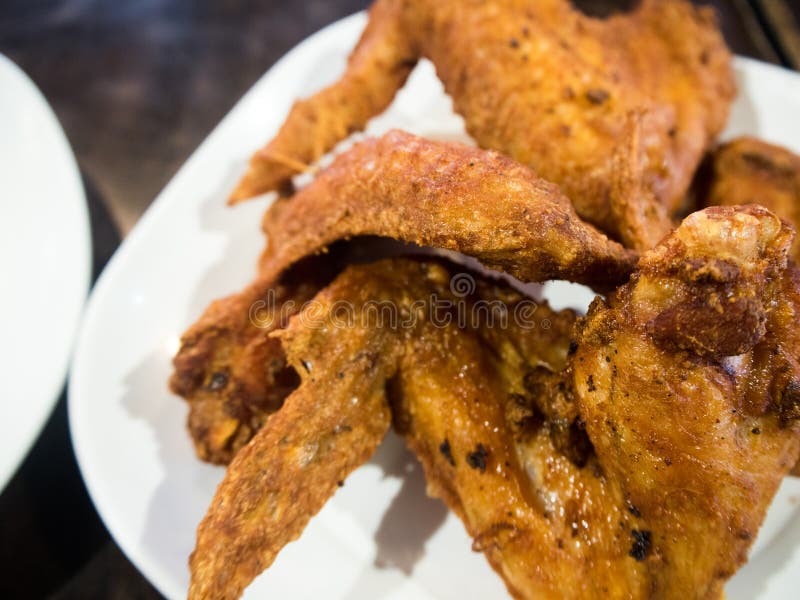 Fried Chicken Wings on White Plate Stock Image - Image of korean ...