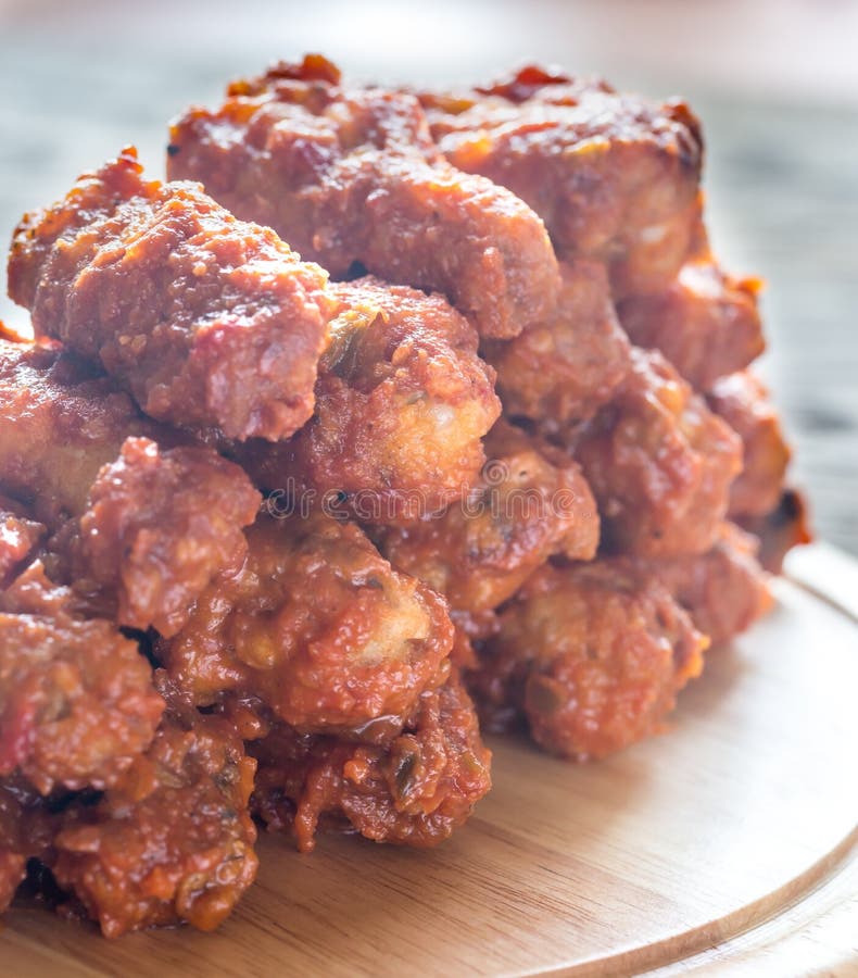 Fried Chicken Wings on the Wooden Board Stock Image - Image of brown ...