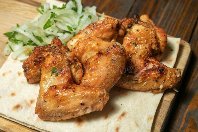 Fried Chicken on Wooden Board Stock Image - Image of food, crispy ...