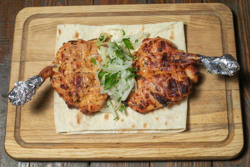 Fried Chicken on Wooden Board Stock Photo - Image of wood, crispy ...