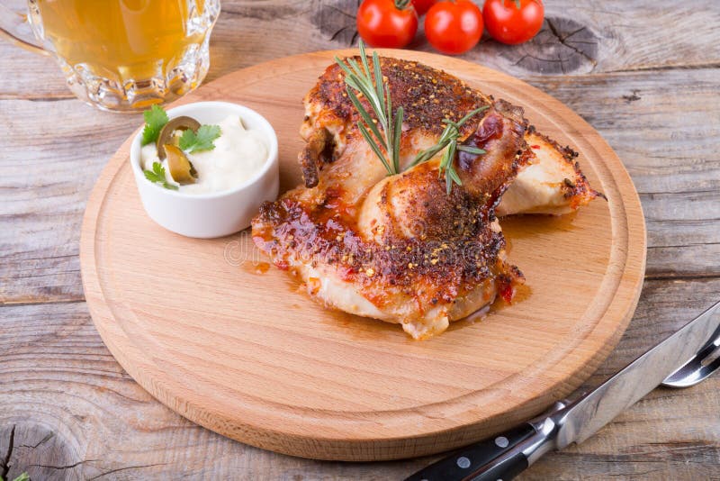 Fried Chicken on Wooden Board Stock Image - Image of dish, fresh: 84847147