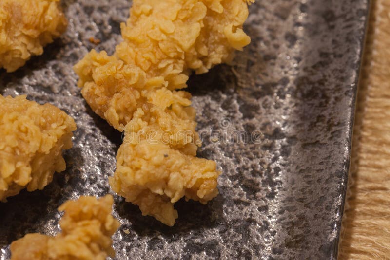 Fried Chickens on Black Plate Stock Photo - Image of food, cuisine ...