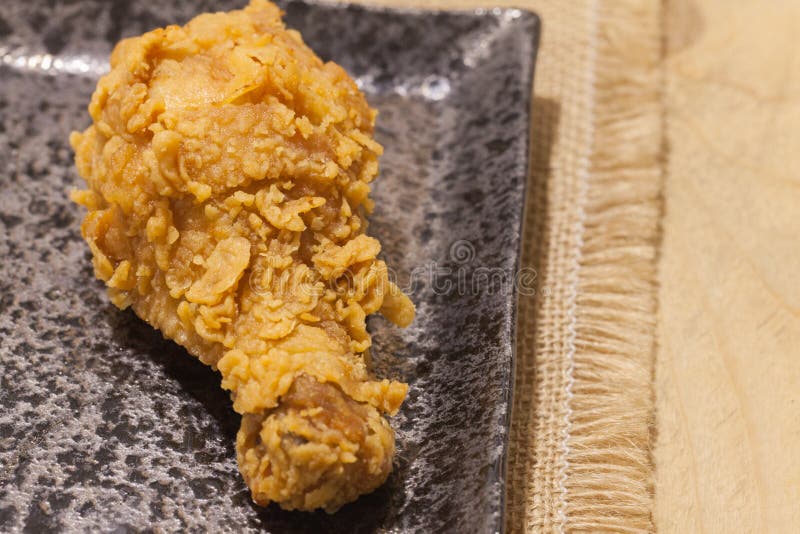 Fried Chickens on Black Plate Stock Photo - Image of breast, cooked ...