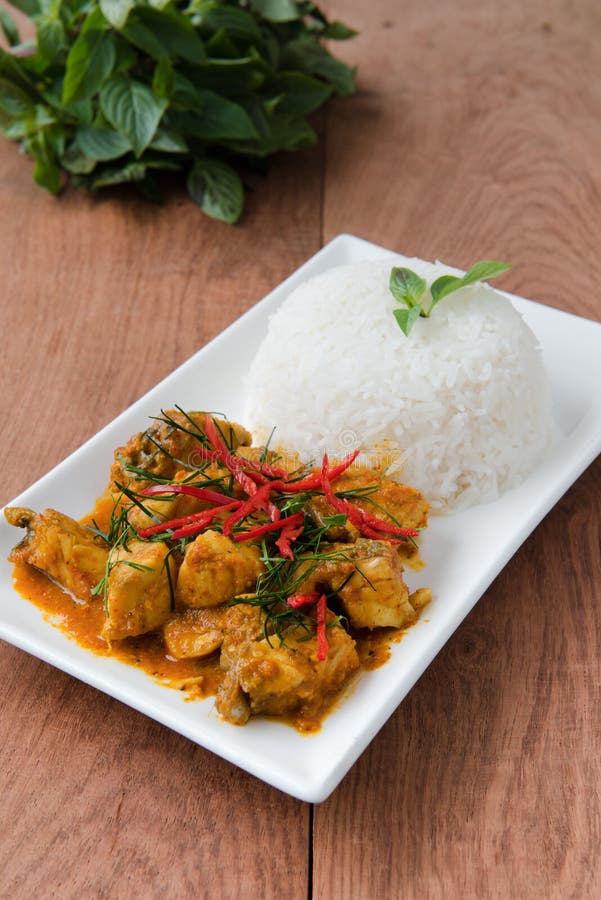 Fried Chilli Paste Sauce with Fish with Herb and Rice Thai Food Stock ...