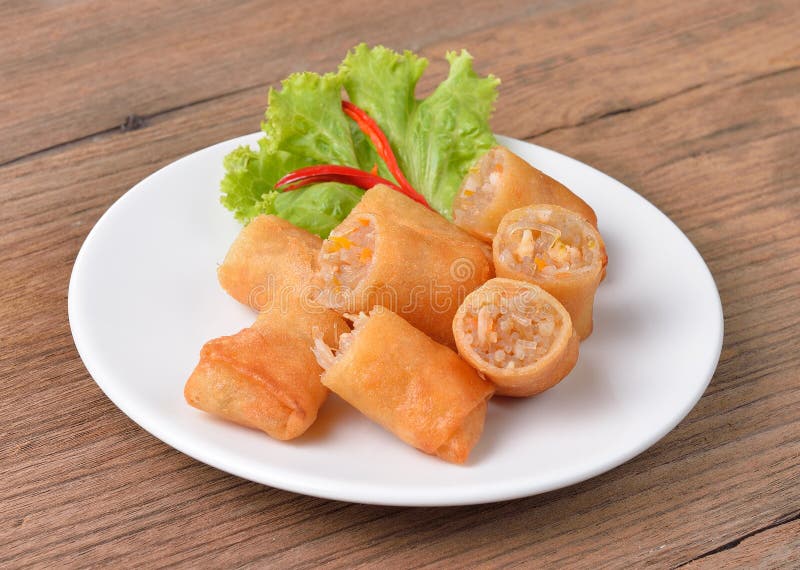 Fried Chinese Spring Roll for Appetizer on White Plate Stock Image ...
