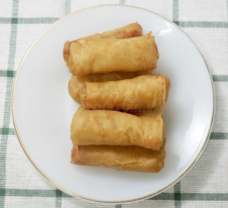 Fried Chinese Spring Rolls in a White Plate Stock Photo - Image of ...
