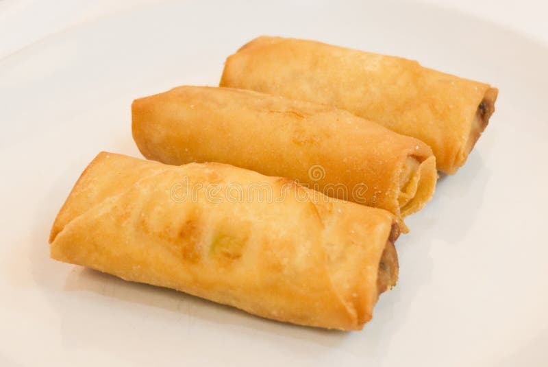 Fried Chinese Spring Rolls in White Plate Stock Image - Image of ...
