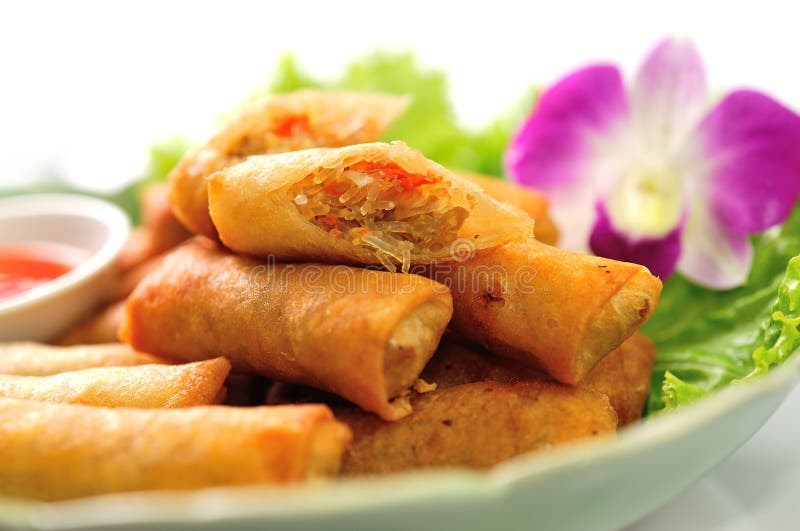 Fried Chinese Traditional Spring Rolls Stock Image - Image of ...