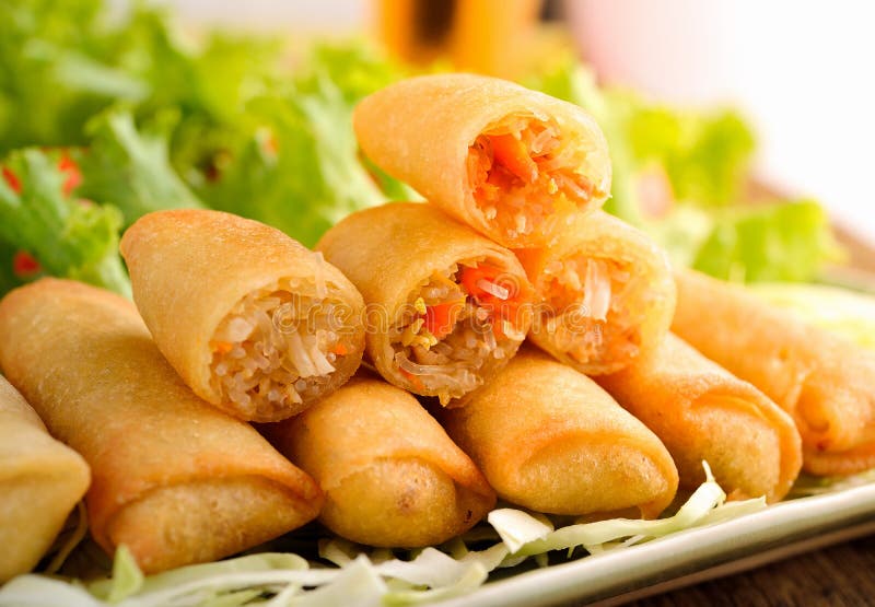 Fried Chinese Traditional Spring Rolls Stock Image - Image of ...