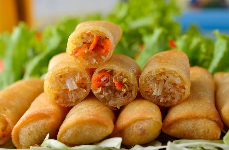 Fried Chinese Traditional Spring Rolls Food Stock Photo - Image of ...