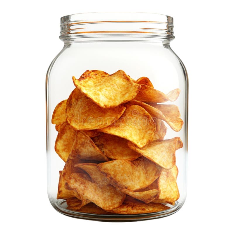Fried Chips Placed in a Glass Jar Displayed on a Transparent Background ...