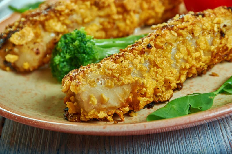 Fried Cod in Coconut Curry Flakes Stock Image - Image of white, cooked ...