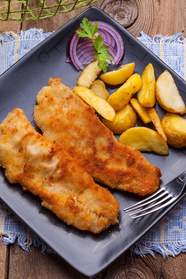 Fried cod fillet. stock photo. Image of fried, potato - 52352284