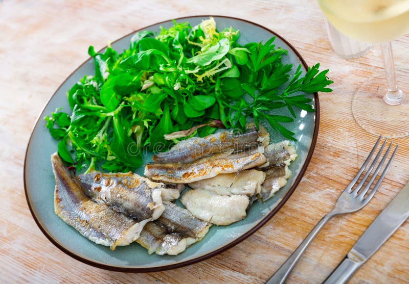 Fried Cod Fillet with Herbs on Plate Stock Image - Image of spain ...