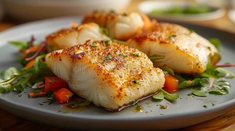 Fried Cod Fillet Pieces Served with Fresh Salad on a Rustic Wooden ...
