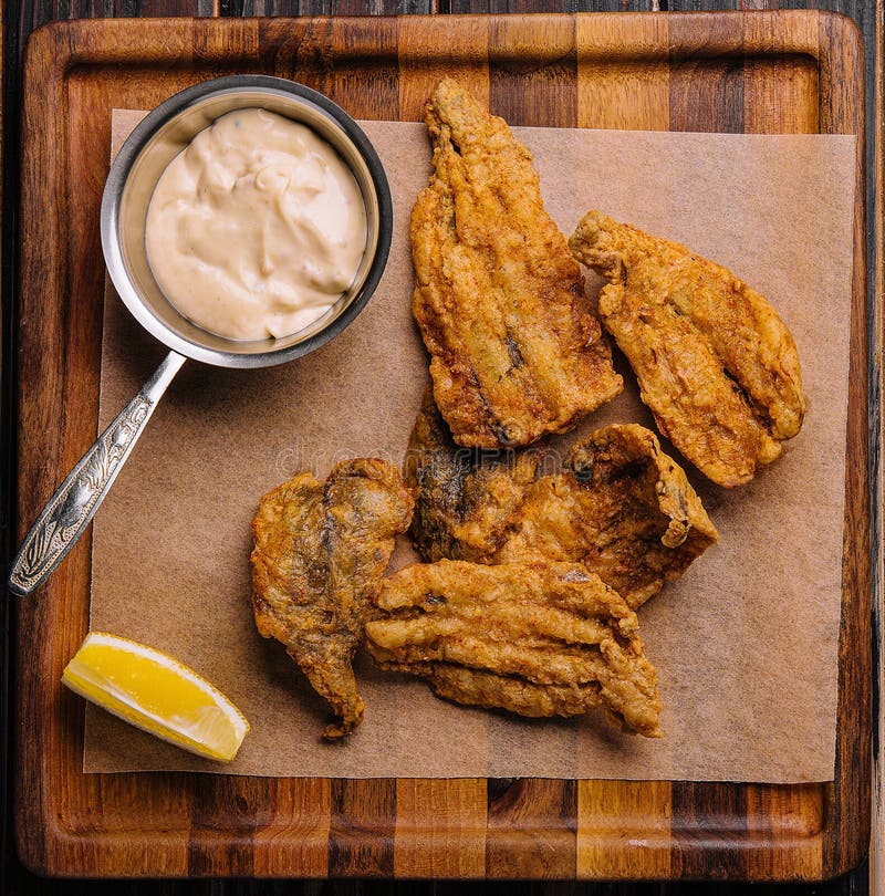 Fried Cod Fillet Pieces on Wooden Tray Stock Image - Image of fish ...