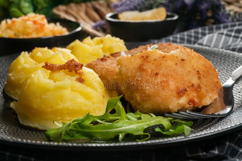 Fried cod fillet served stock photo. Image of breadcrumbs - 260818092