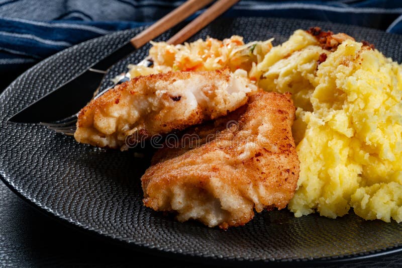 Fried cod fillet served stock photo. Image of lunch - 349692548