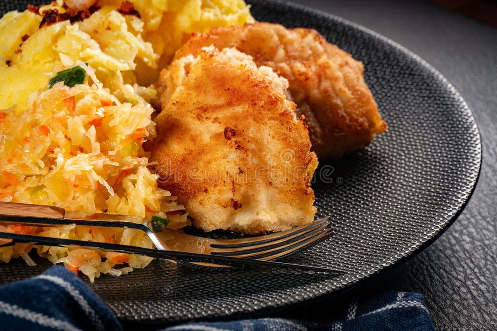 Fried cod fillet served stock image. Image of boiled - 357151099