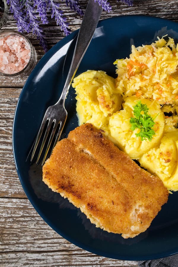 Fried cod fillet stock image. Image of meal, salad, dish - 196534701