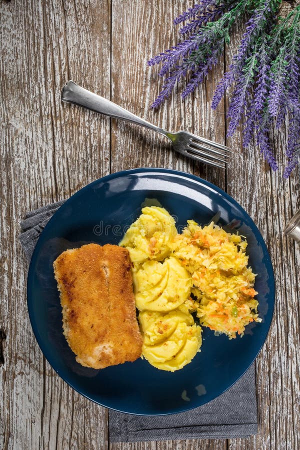 Fried cod fillet stock image. Image of food, english - 363020615