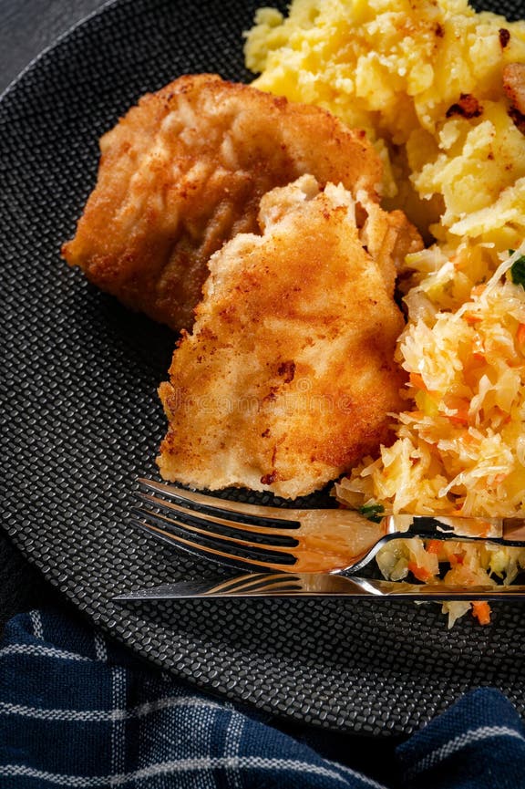 Fried cod fillet served stock image. Image of fried - 363020839