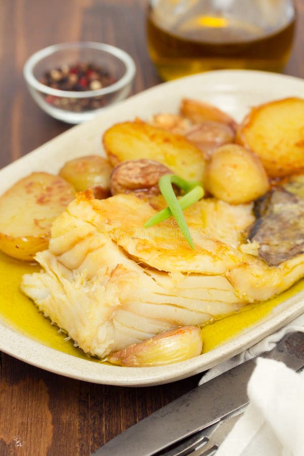 Fried Cod Fish with Chestnuts and Potato Stock Photo - Image of fried ...