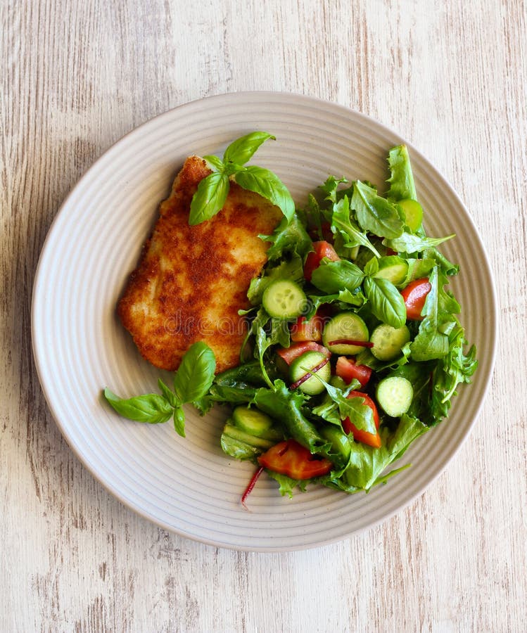 Fried Cod Fish Fillet and Salad Stock Image - Image of healthy, seafood ...