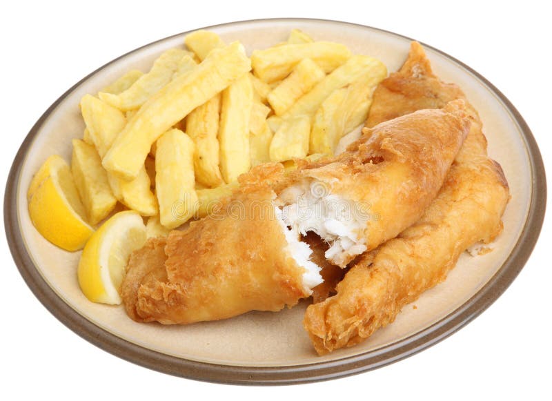 Fried Cod Fish Y Chips Isolated En Blanco Foto de archivo - Imagen de ...