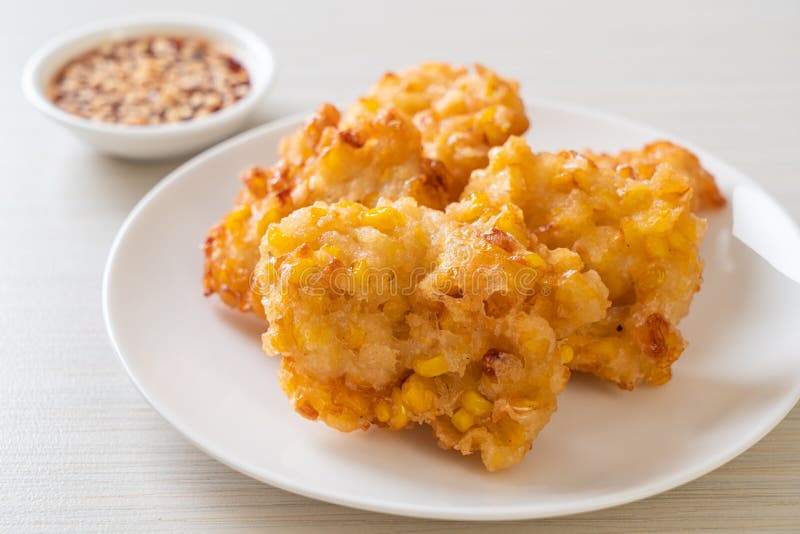 Fried corn with sauce stock image. Image of cuisine - 224387917