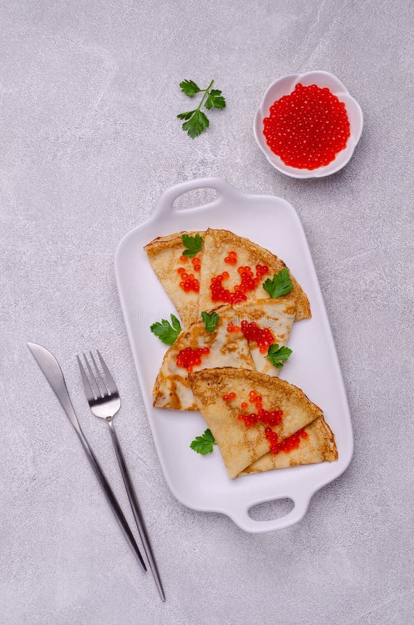 Fried Crepes with Red Fish Roe Stock Image - Image of cuisine, dish ...