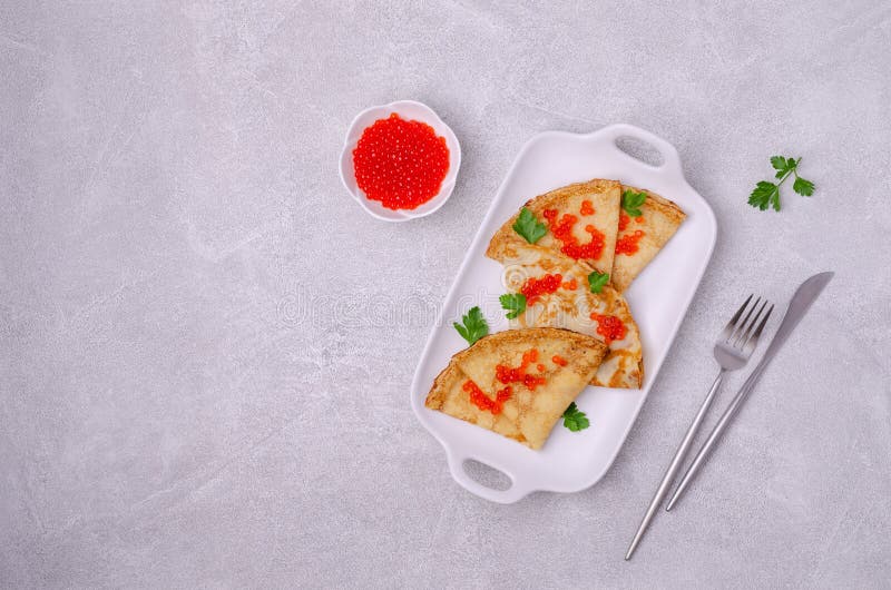 Fried Crepes with Red Fish Roe Stock Photo - Image of caviar, appetizer ...